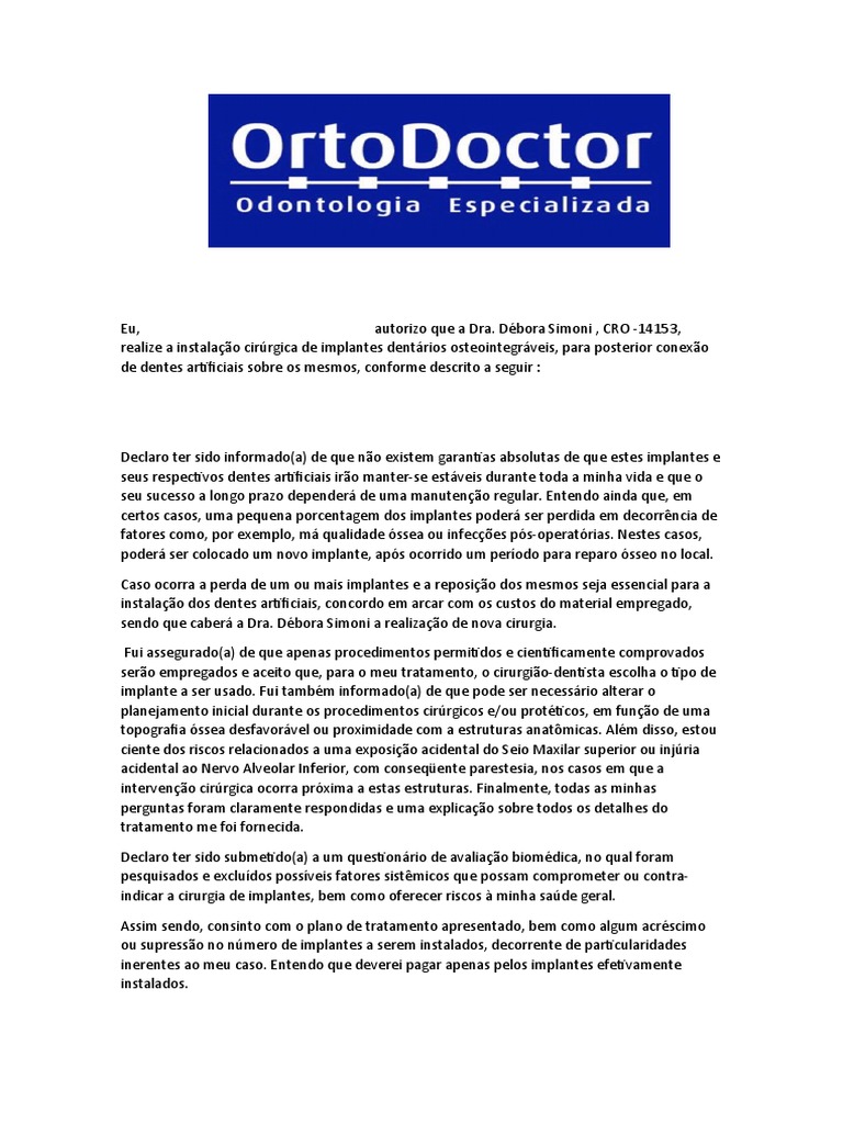 Termo de Implante | PDF Termo de Implante | PDF