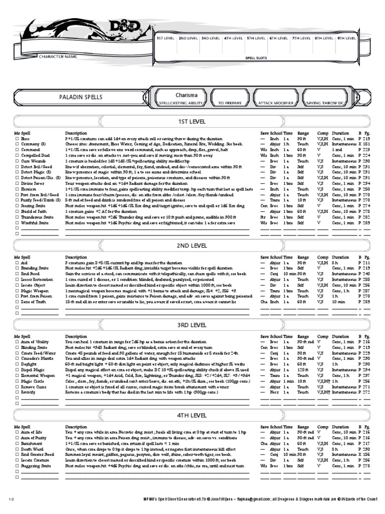 Paladin Spells: Charisma | PDF | Dungeons & Dragons | Gary Gygax Games