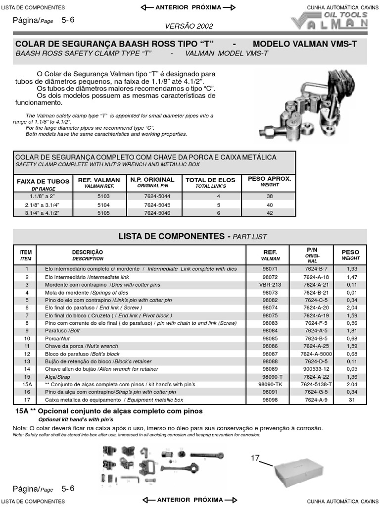 Colar de Segurança VMS-T Valman - TIPO T | PDF