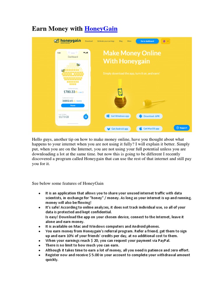Maximize Earnings with Honeygain | PDF | Internet | Mobile App