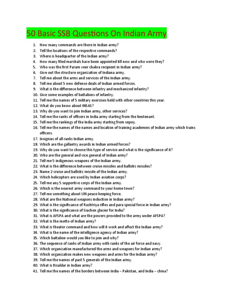 Army Related Questions SSB | PDF | Army | Battalion