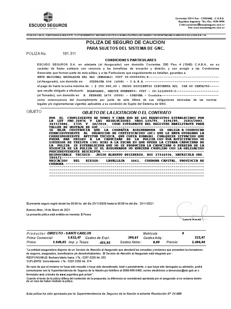 Poliza de Seguro de Caucion | PDF | Póliza de seguros | Seguro