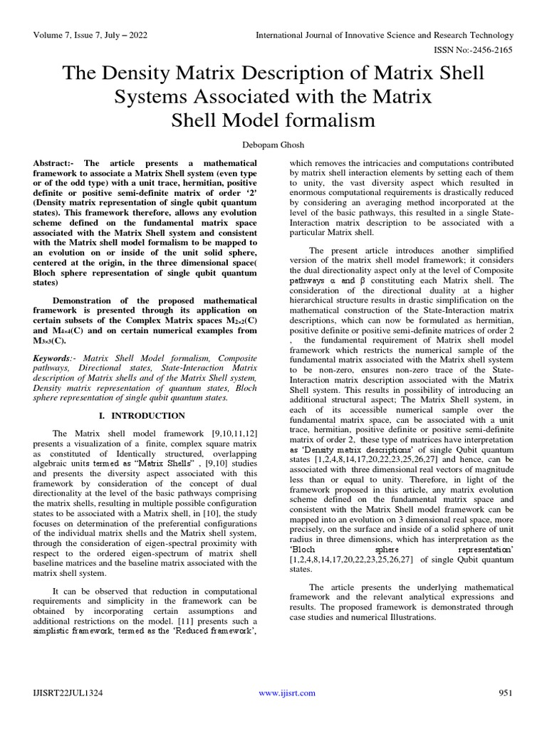 The Density Matrix Description of Matrix Shell Systems Associated With ...