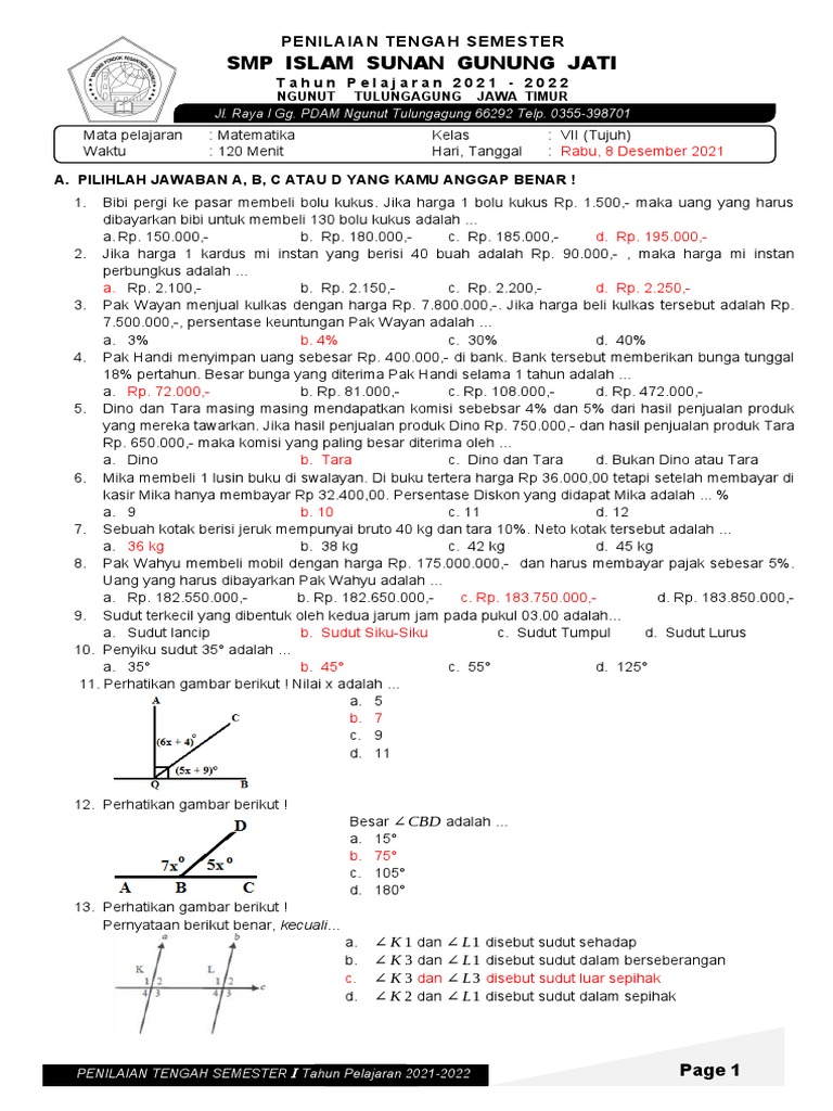 Matematika Soal PTS Semester 2 | PDF