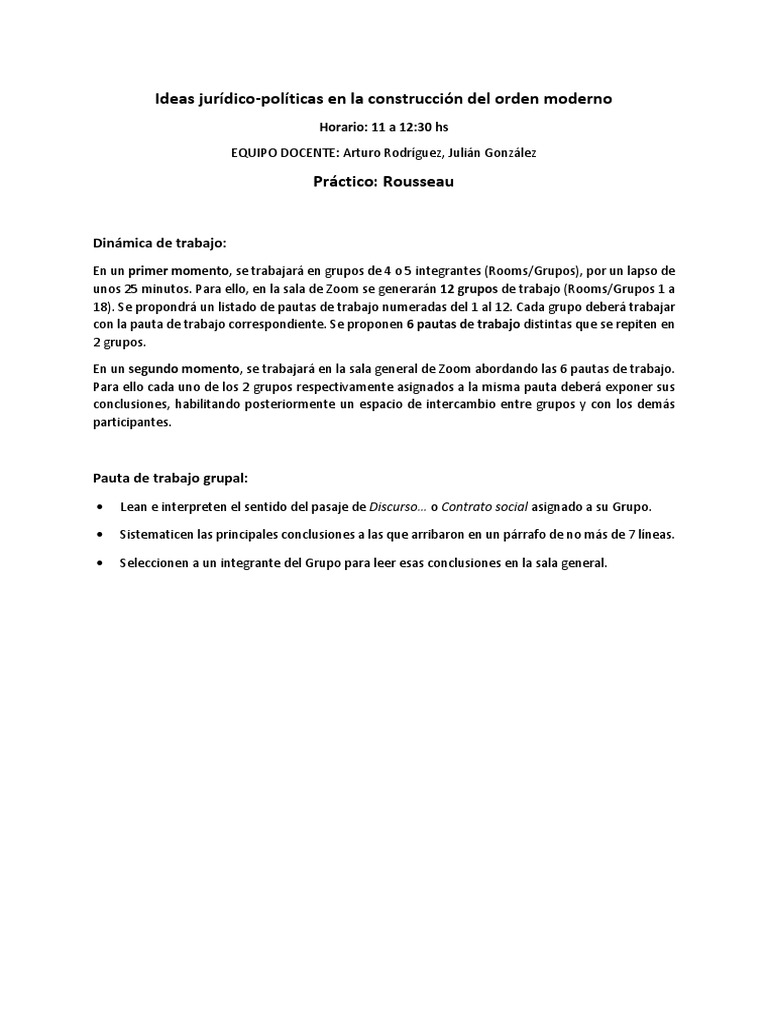 PRÁCTICO. Rousseau (Cód. Horario 3) | PDF | Contrato social | Estado ...
