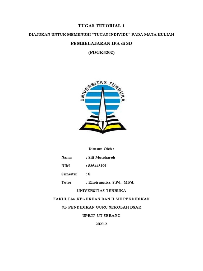 TUGAS TUTORIAL 1 - PDGK4202 - Siti Mutoharoh - 835443191 | PDF