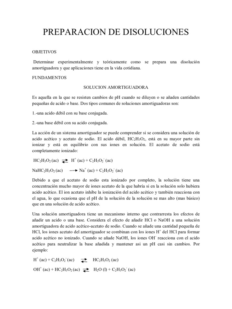 Preparacion de Disoluciones | PDF | Solución tampón | Ph