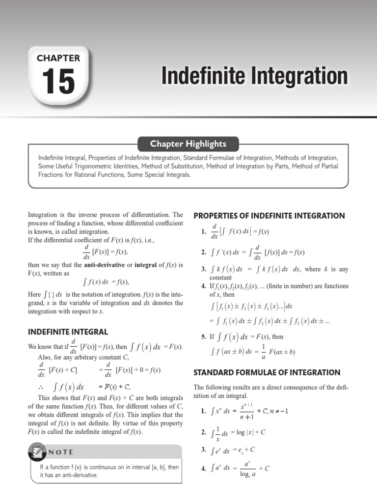 Indefinite Integration: Chapter Highlights | PDF | Integral | Trigonometric Functions