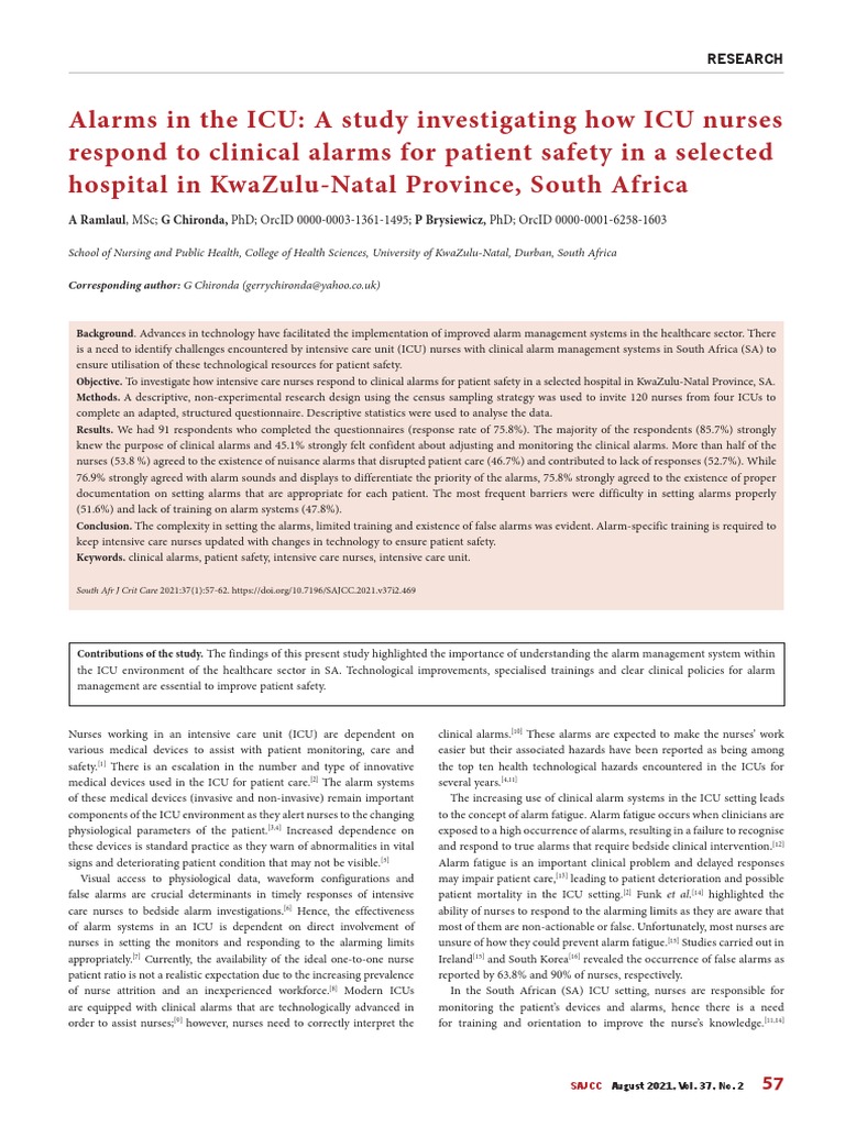 Alarms in The Icu: A Study Investigating How Icu Nurses Respond To ...