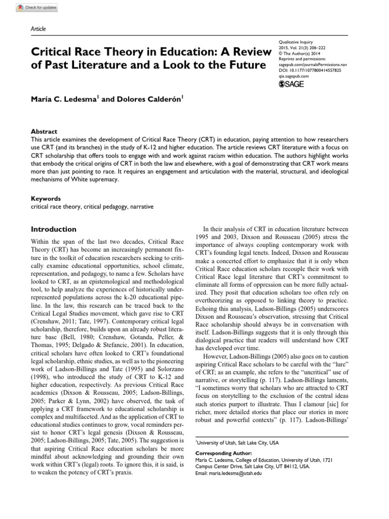 CRT in Education - Ledesma & Calderón | PDF | Critical Race Theory ...