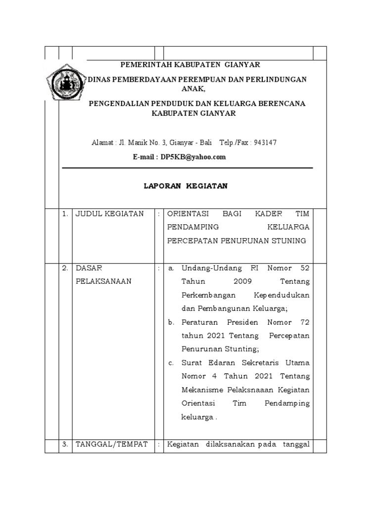 Laporan Orientasi Kader TPK Ubud-1 | PDF