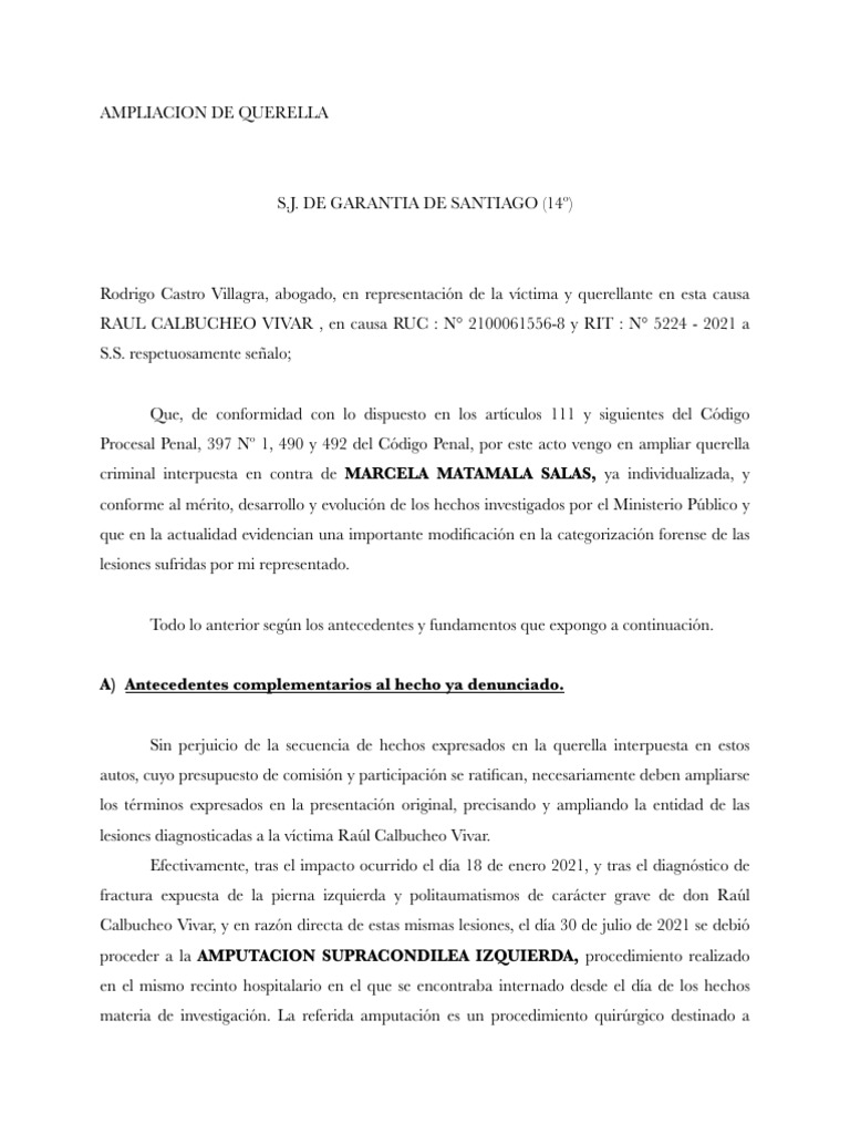 AMPLIACION Querella | Descargar gratis PDF | Queja | Derecho penal
