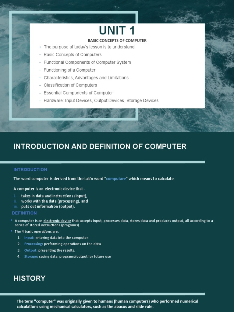 Unit 1 - Basic Concepts of Computer | PDF | Input/Output | Computer Data Storage