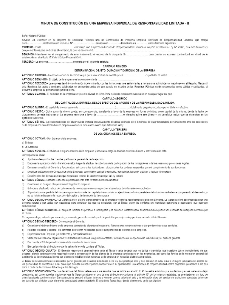 Acta o Minuta de Constitución de La Empresa | PDF