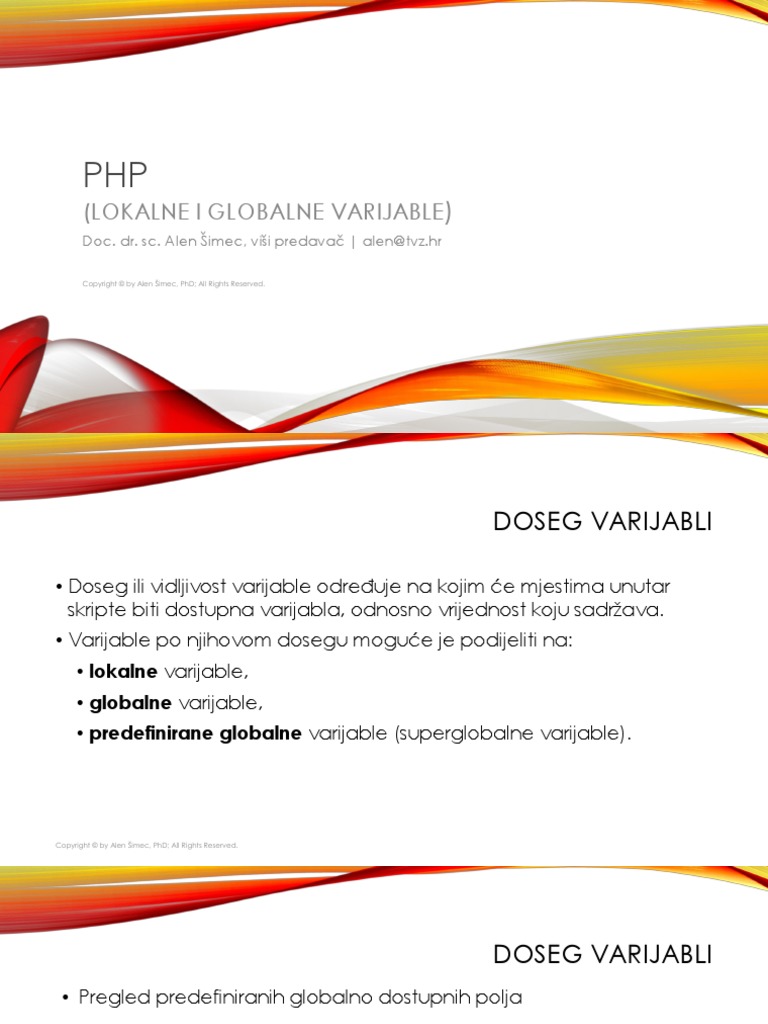 (Lokalne I Globalne Varijable: Doc. Dr. Sc. Alen Šimec, Viši Predavač - Alen@tvz - HR | PDF