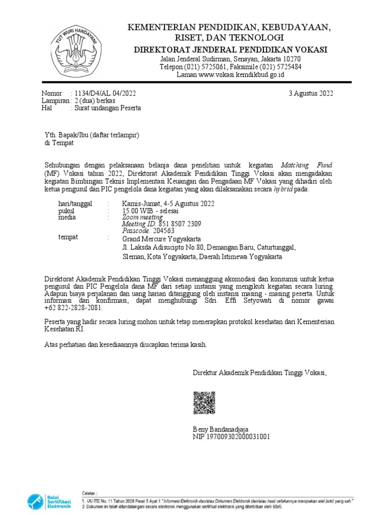 Surat Undangan Peserta Bimtek | PDF