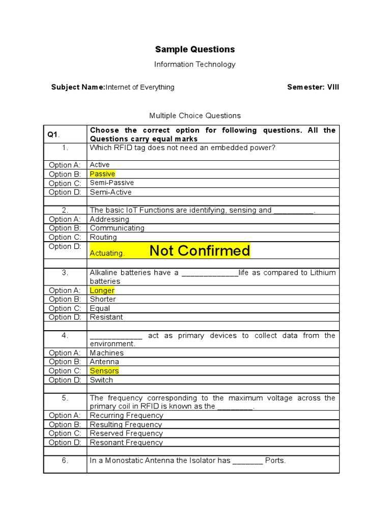 IOE Questions | PDF | Internet Of Things | Radio Frequency Identification