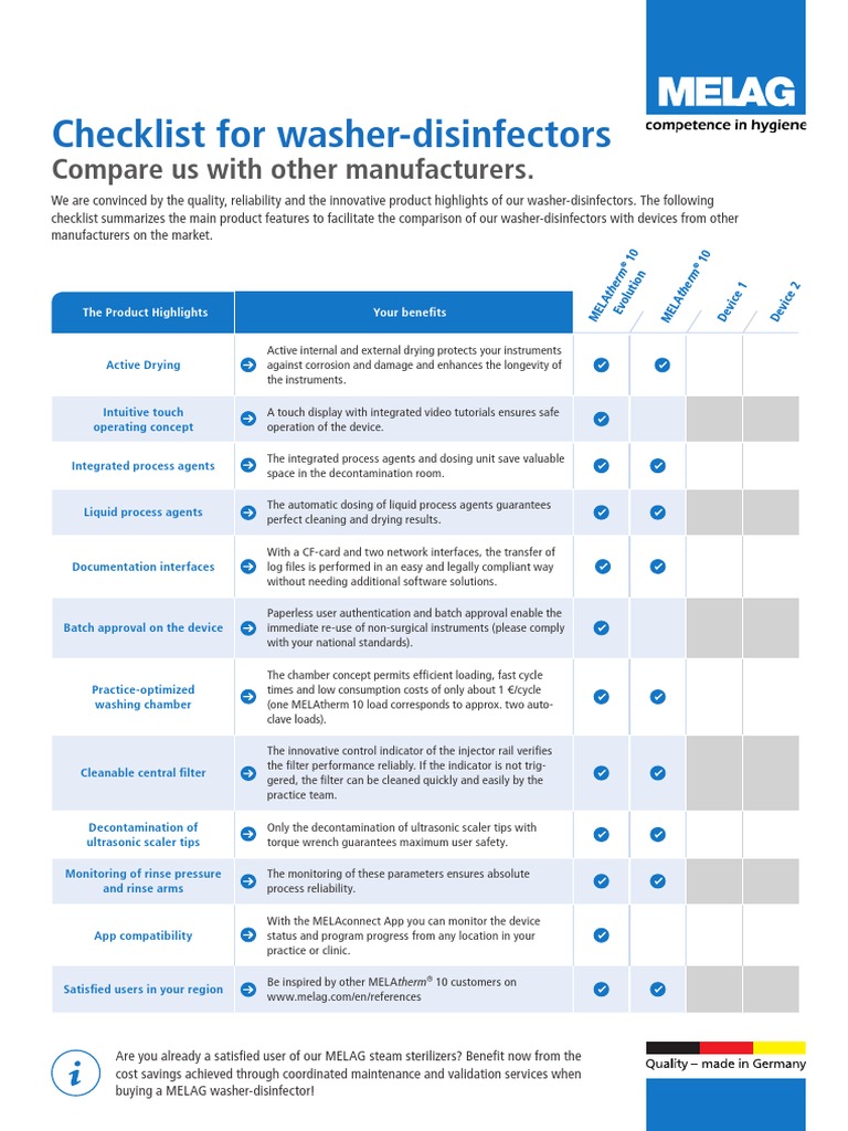 Checklist For Washer-Disinfectors: Compare Us With Other Manufacturers ...