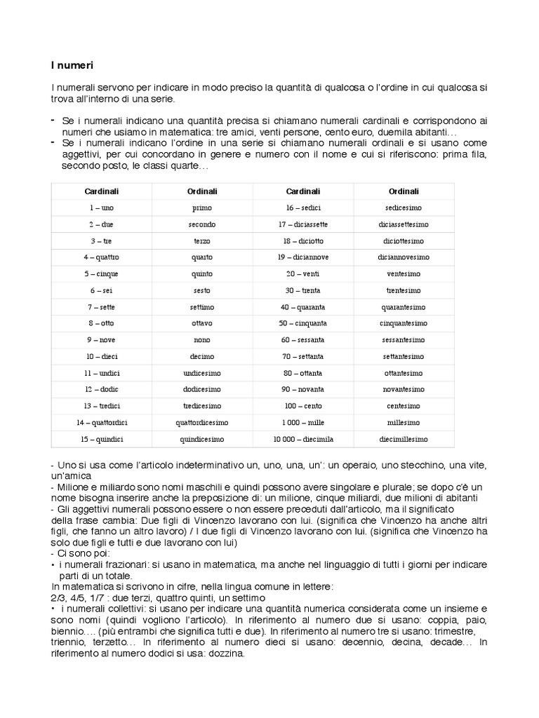 A1 ITA - I Numeri | PDF