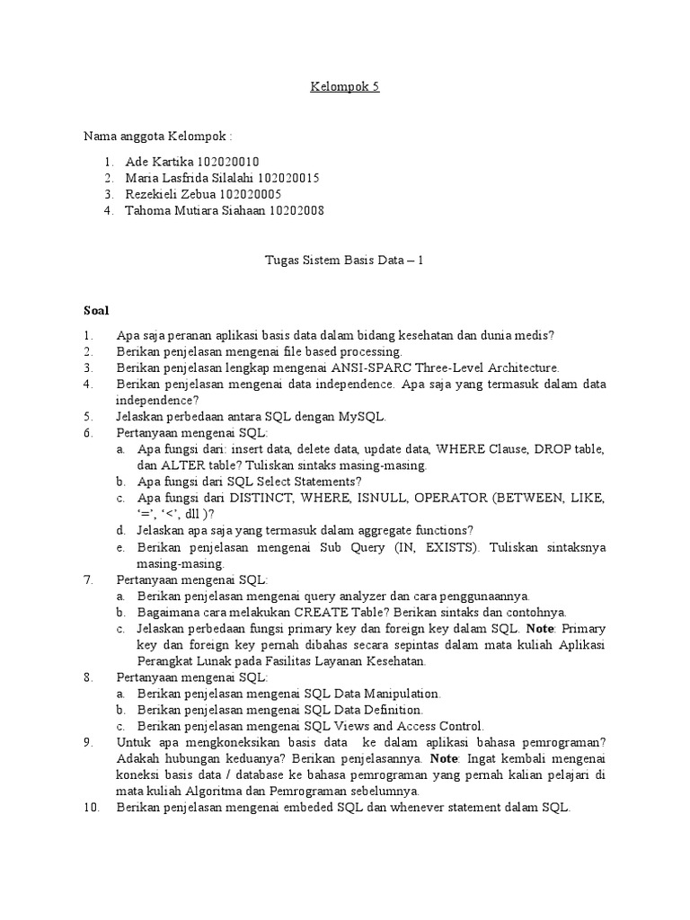 Tugas Basis Data Kelompok 5 | PDF | Bisnis | Komputer
