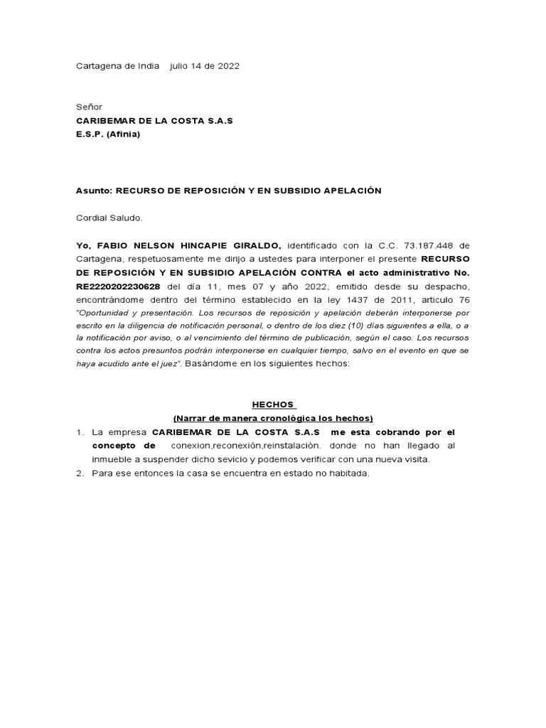 Modelo de Recurso de Reposicion | PDF