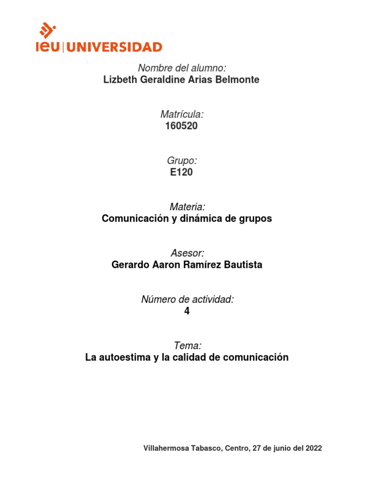 Arias-Lizbeth-act. 4 | PDF | Autoestima | Comunicación