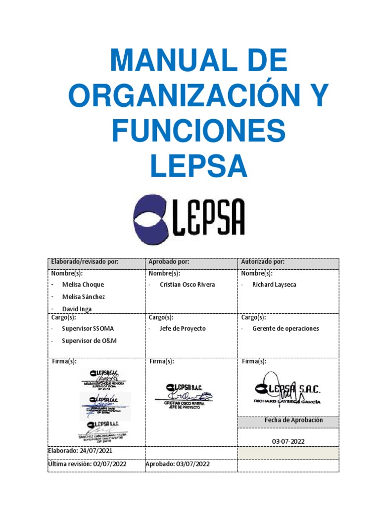 Manual de Organización y Funciones LEPSA SAC V02 | PDF | Business | Economias