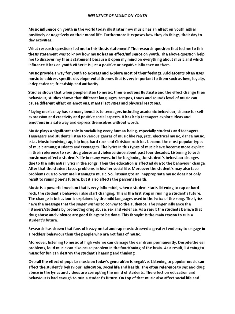 The Negative Influence of Popular Music on Youth Behavior, Education ...