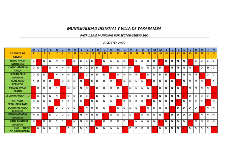 Rol de Servicio Mes de Agosto | PDF