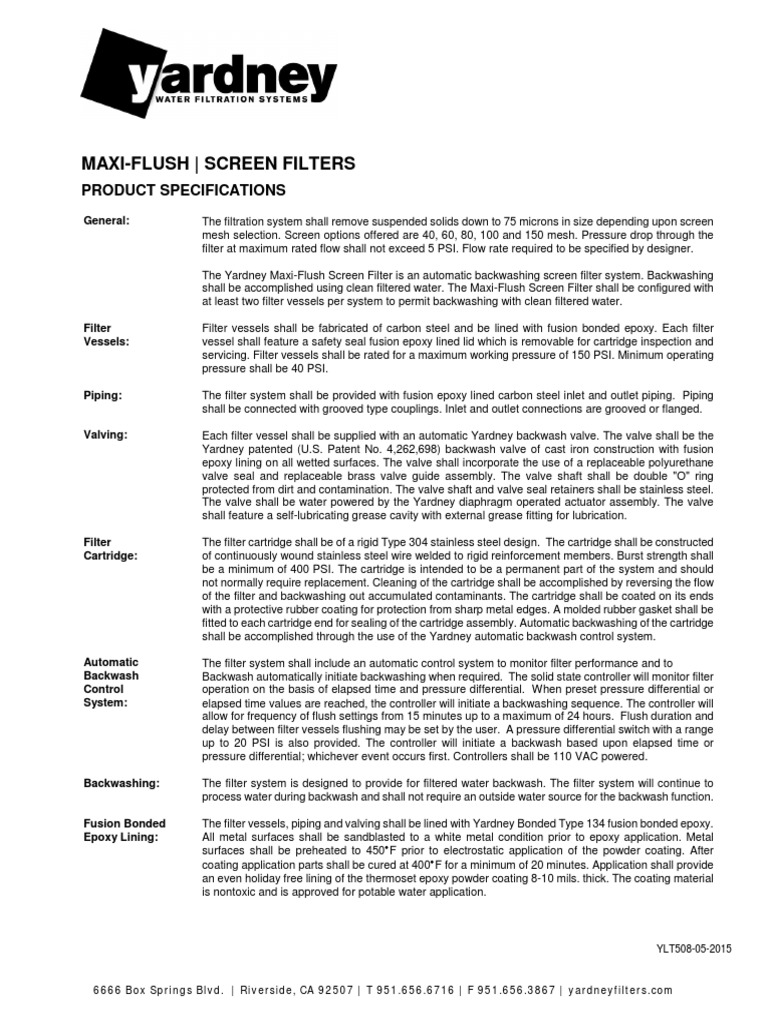 Maxi-Flush Specifications | PDF | Valve | Filtration