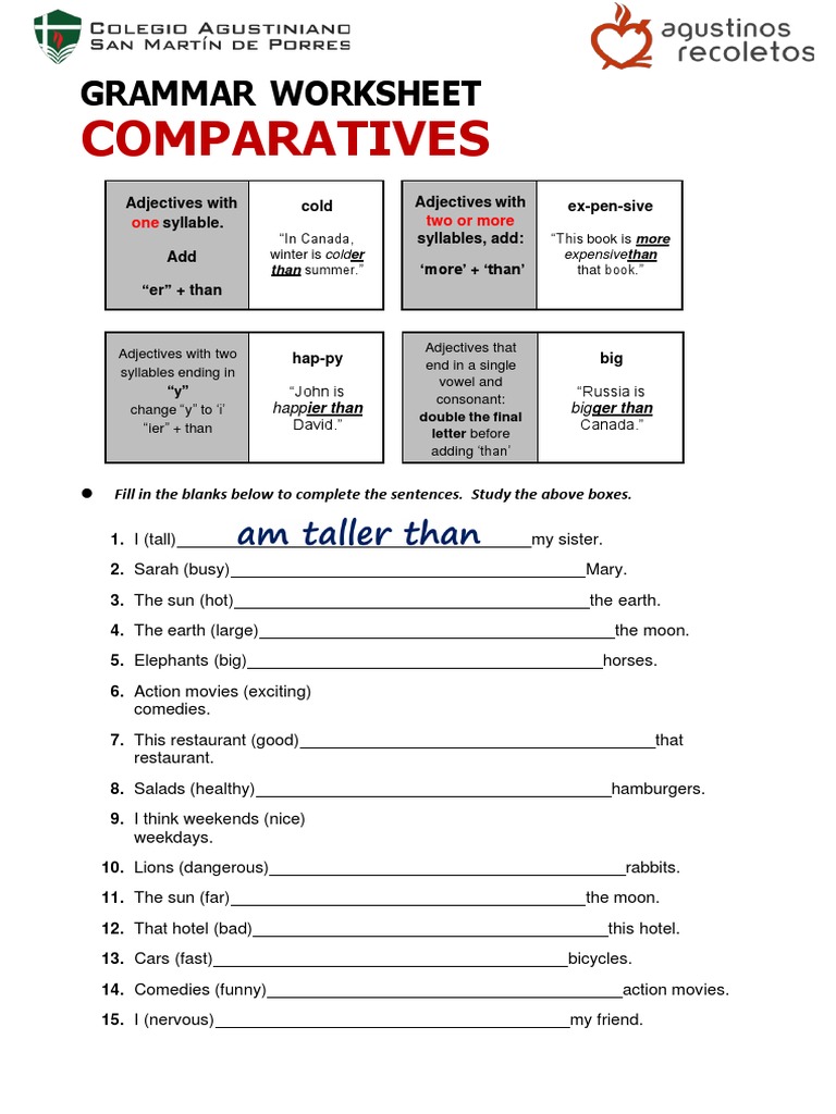 Comparatives: Grammar Worksheet | PDF | Linguistics | Languages