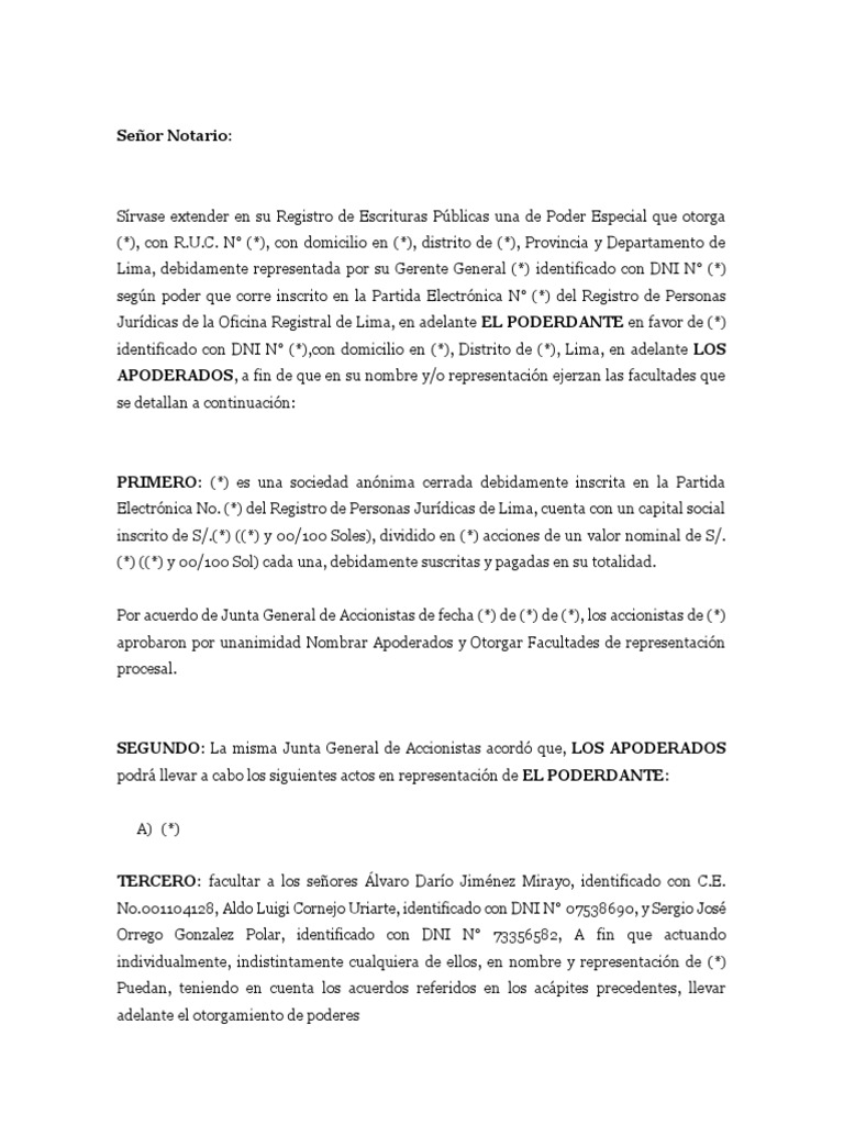 Modelo Minuta de Otorgamiento de Poderes | PDF