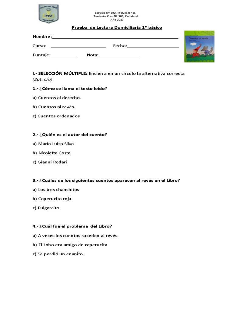 Prueba de Lectura Domiciliaria 1 Basico Cuentos Al Reves | PDF | Blanco como la nieve