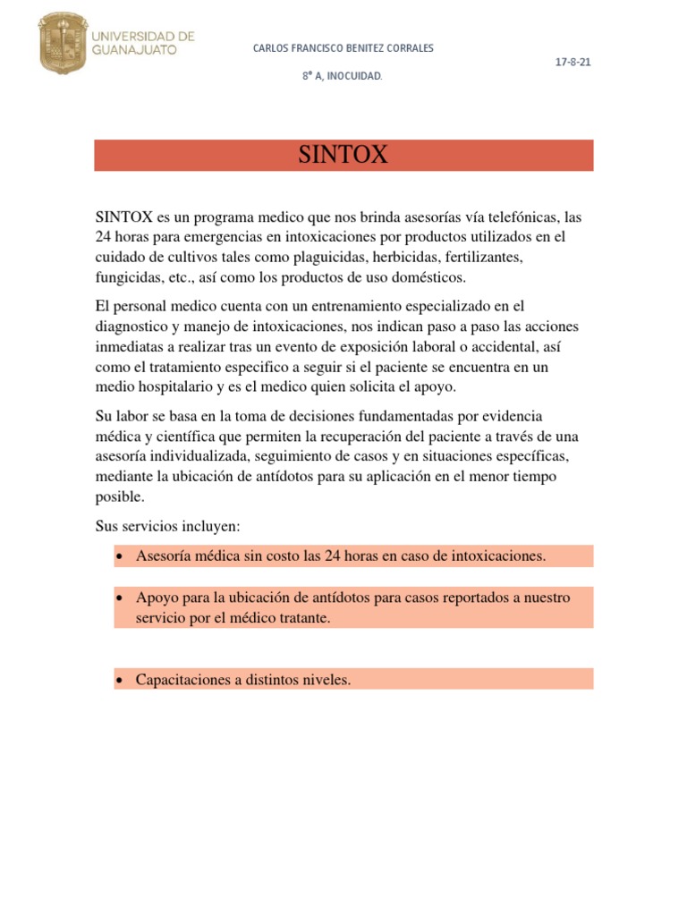 Resumen SINTOX | PDF