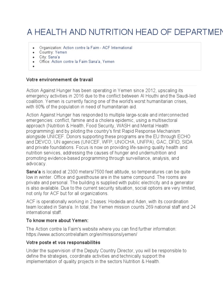 A Health and Nutrition Head of Department | Download Free PDF | Hunger ...