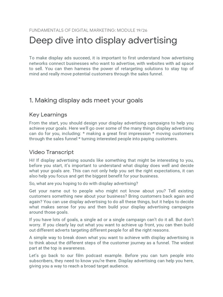 Deep Dive Into Display Advertising | PDF | Advertising | Subscription ...