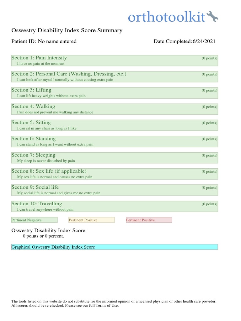 Oswestry Disability Index Score Summary | PDF