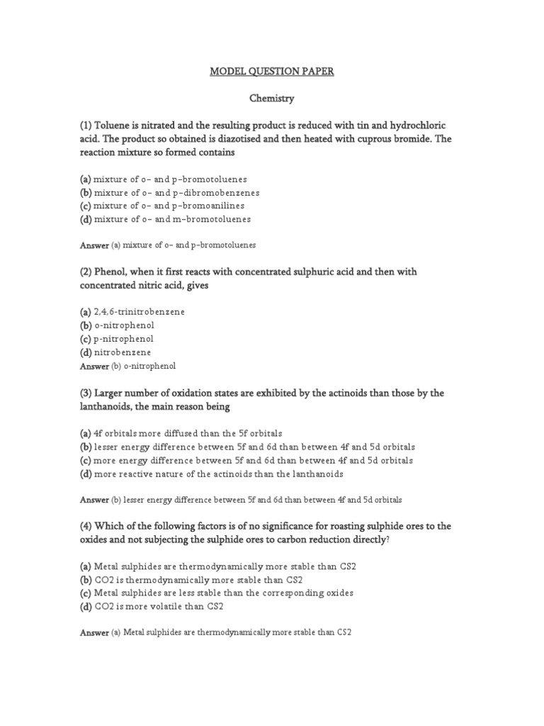 Model Question Paper | PDF | Acid | Carbon