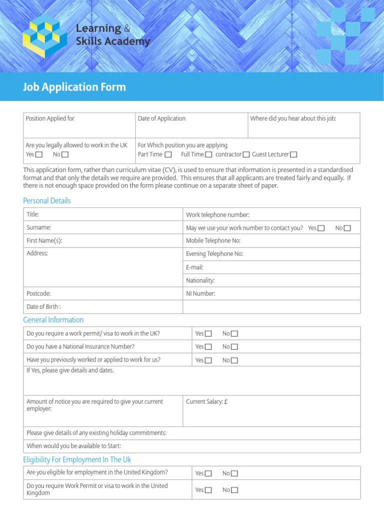 Job Application Form: Personal Details | PDF | Identity Document | Passport