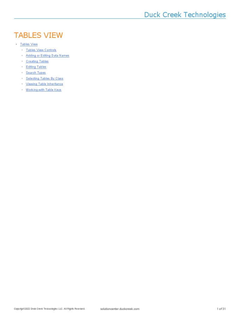 Tables View: Duck Creek Technologies | PDF | Microsoft Excel | Spreadsheet