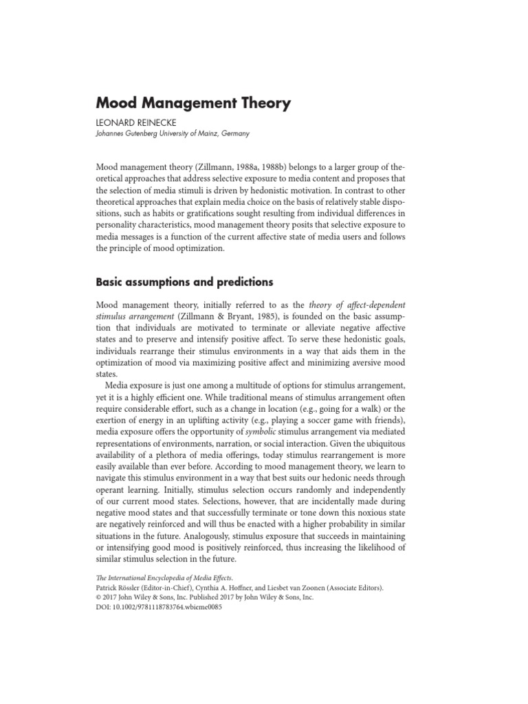 Mood Management Theory | PDF | Affect (Psychology) | Mental Health