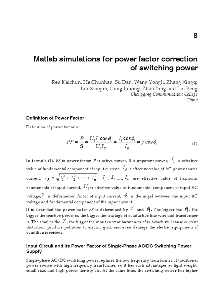 Matlab Simulations For Power Factor Correction of Switching Power | PDF ...