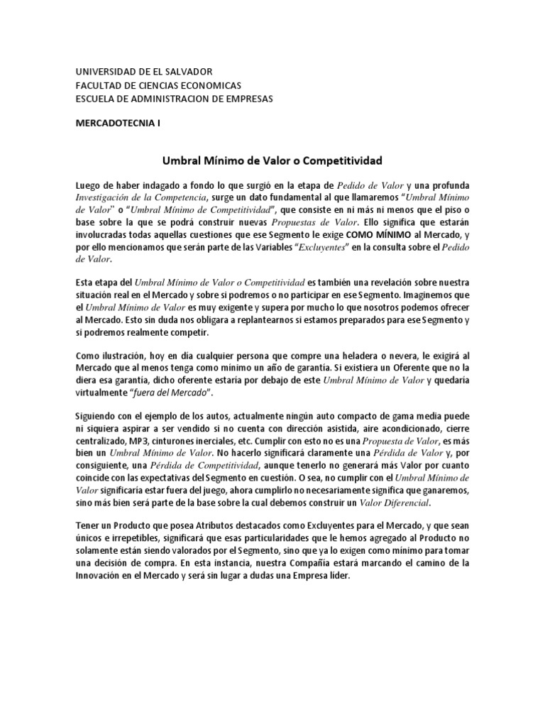 El Umbral Minimo de Valor Percibido Mer118 | PDF | Mercado (economía ...
