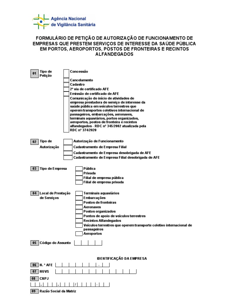 Formulário AFE - Prestadoras de Serviço | PDF | Aeroporto | Desperdício
