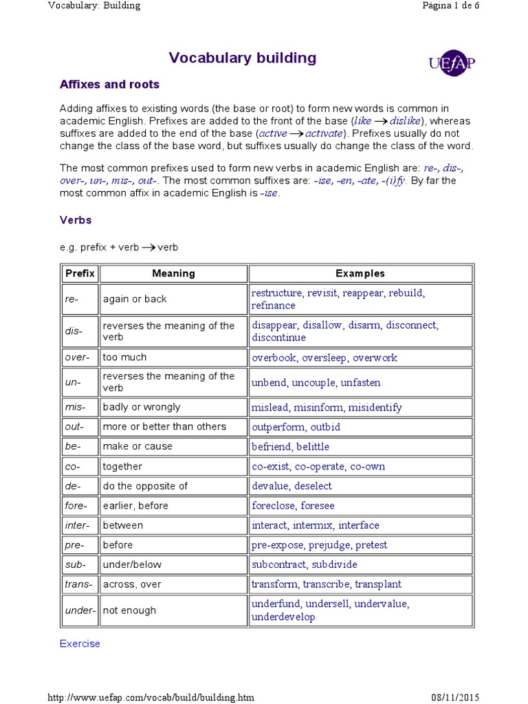 Vocabulary Building: Affixes and Roots | PDF | Adjective | English Language
