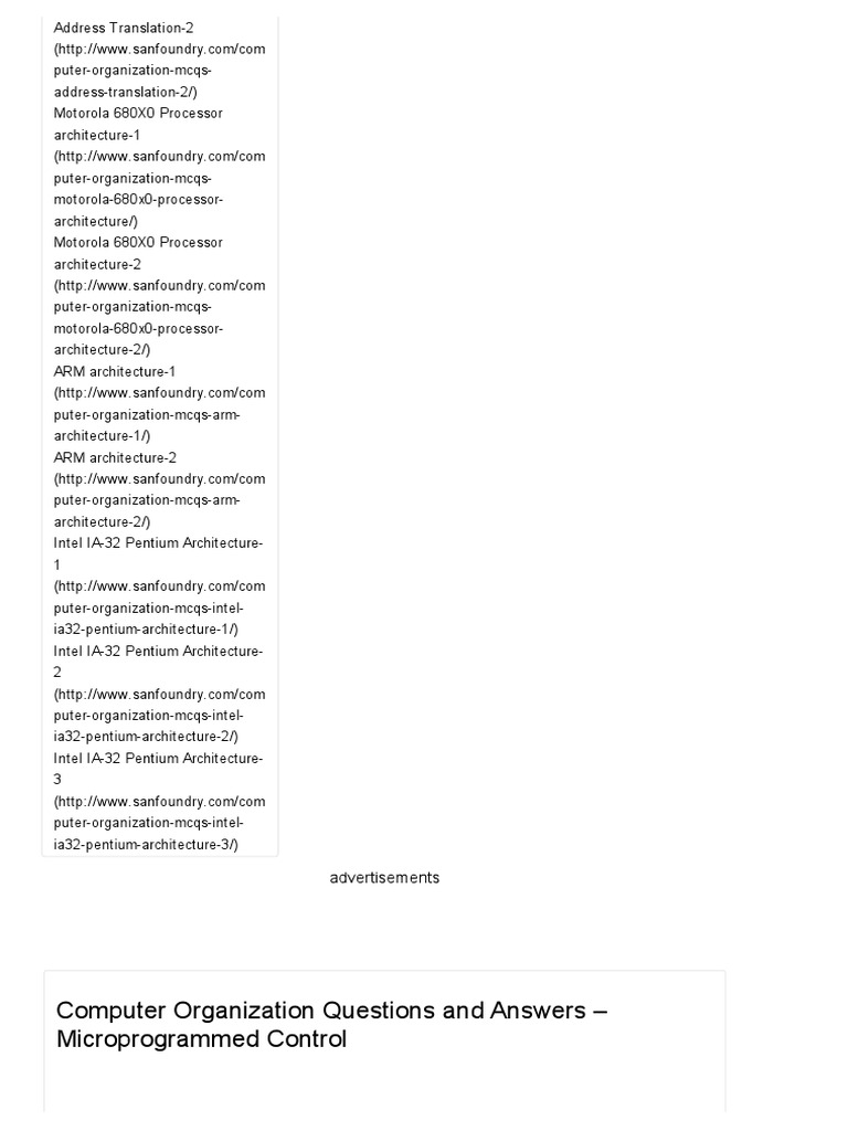 Computer Organization Questions and Answers - MicroprogrammedControl ...