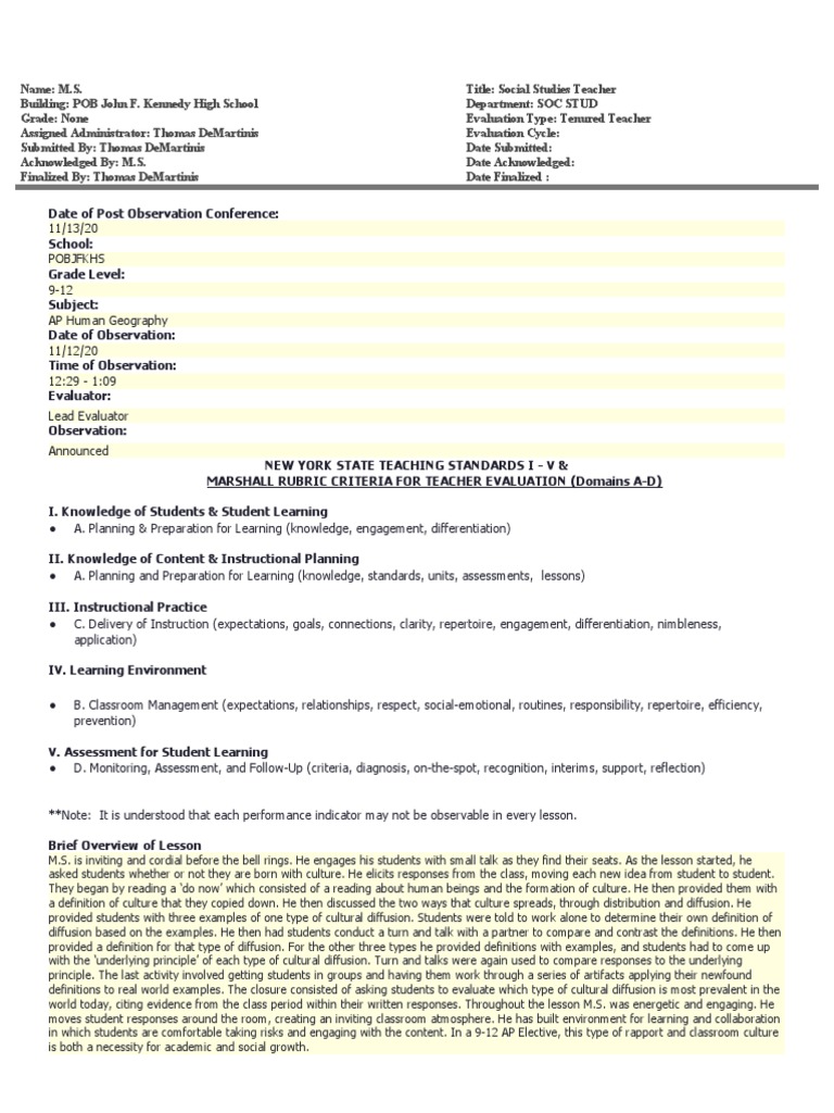 internship observation report | PDF | Learning | Classroom Management