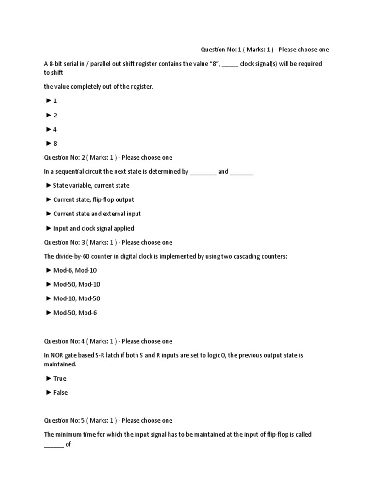 Digital Logic Design Multiple Choice Questions | PDF | Information And ...