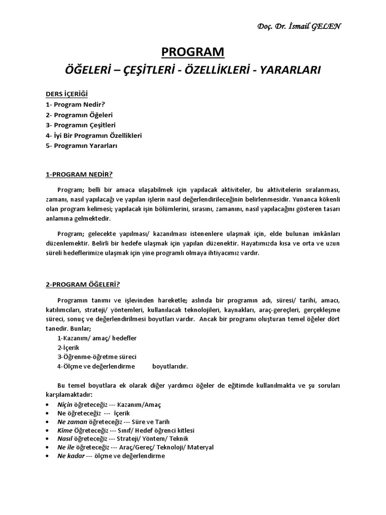 1-Program Ogeleri Cesitleri Ozellikleri Ornekleri Yararlari | PDF