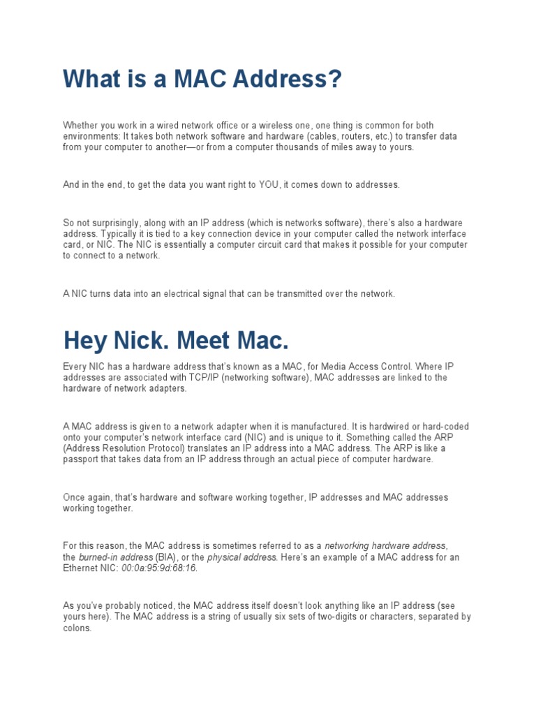 What Is A MAC Address | PDF | Computer Network | Network Interface ...